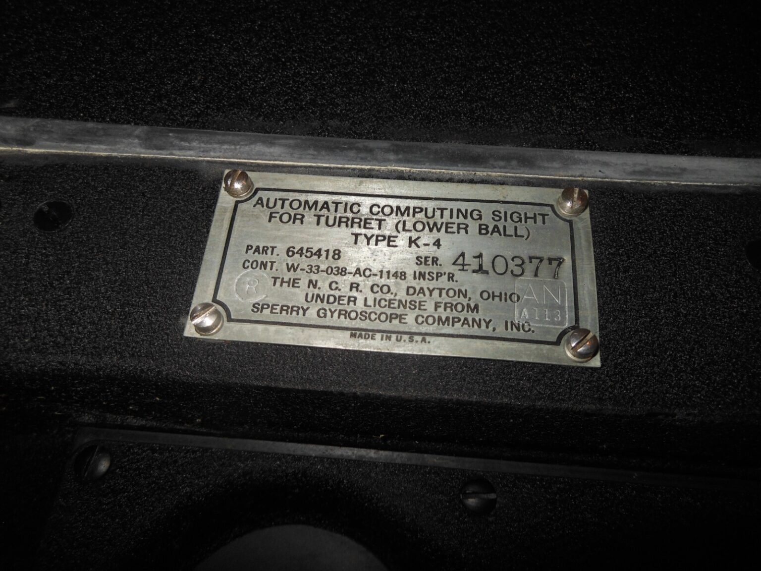 WW2 USAAF Aircraft – SPERRY K-4 LOWER BALL TURRET COMPUTING GUNSIGHT – NOS